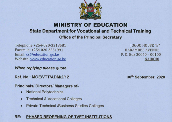 Proposed education calendar 2021 TVETs » newsspot.co.ke