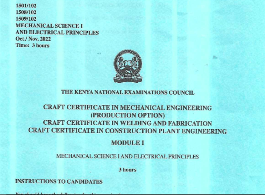Certificate in mechanical engineering module 1 KNEC past papers ...