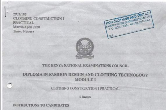 Diploma in fashion design and clothing technology module 1 KNEC past ...